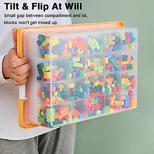 Toys Storage Organizer Box for Lego, Toy Storage Box with Building Plate Lid and Removable Tray, Building Block Storage, Stackable Plastic Organizer Bins(Yellow)