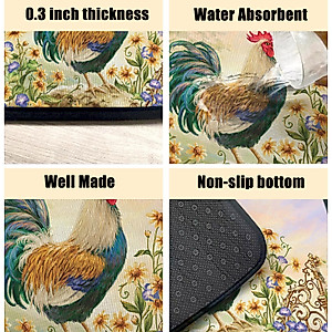 2Pcs Rooster Farmhouse Theme Rugs for Kitchen Floor 2 Pieces Farmhouse Style Kitchen Mats for Kitchen Decor Non Slip Washable Standing Kitchen Runner Mats 17"x30"+17"x47"