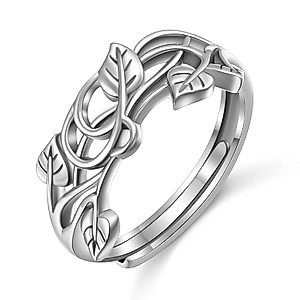 Yearace 925 Sterling Silver Filigree Ivy Wild Band Ring Adjustable Dainty Elvish Ring, Fairy Elf Jewelry for Women Bride Wedding Promise Ring, US Size 9