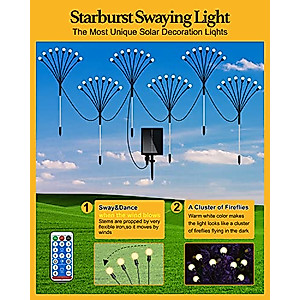 6Pack Firefly Garden Lights Solar Outdoor,8LED Solar Garden Lights, Sway by Wind, Waterproof Solar Outdoor Lights Decorative with Remote 8 Lighting Mode for Landscape Pathway Yard decorations outdoor