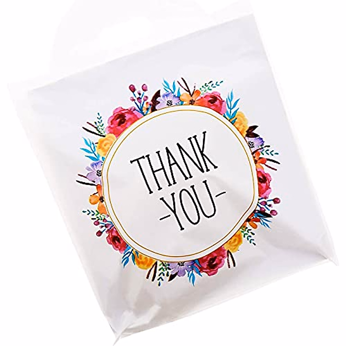 Thank You Gift Bags with Handles, Floral Wreath Design (12 x 13 in, 100 Pack)