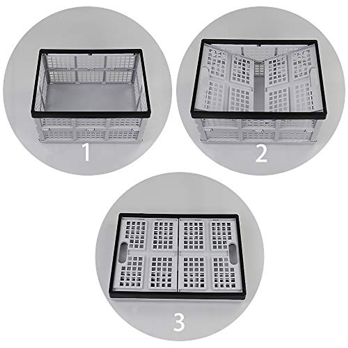 Xowine 30 L Plastic Collapsible Storage Crate, 3-Pack Stacking Folding Storage Crates, Gray, F