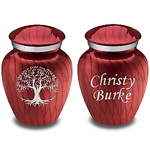 GetUrns Keepsake Embrace Tree of Life Cremation Urn with Custom Engraving (Pearl Candy Red)