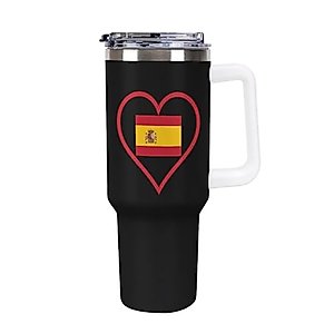 I Love Spain Red Heart 40oz Water Bottle Double Wall Insulated Tumbler with Handle Leakproof Travel Mug White-style