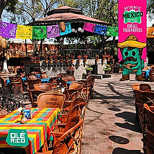 OLÉ RICO - Mariachi Banner, Plastic Papel Picado Banner, Mexican Party Banner, Mexican Themed Party Decorations, Fiesta Party Decorations, Authentic Mexican Decorations, 16 x 13 in 16 ft. Long, 10 Count (Pack of 10)