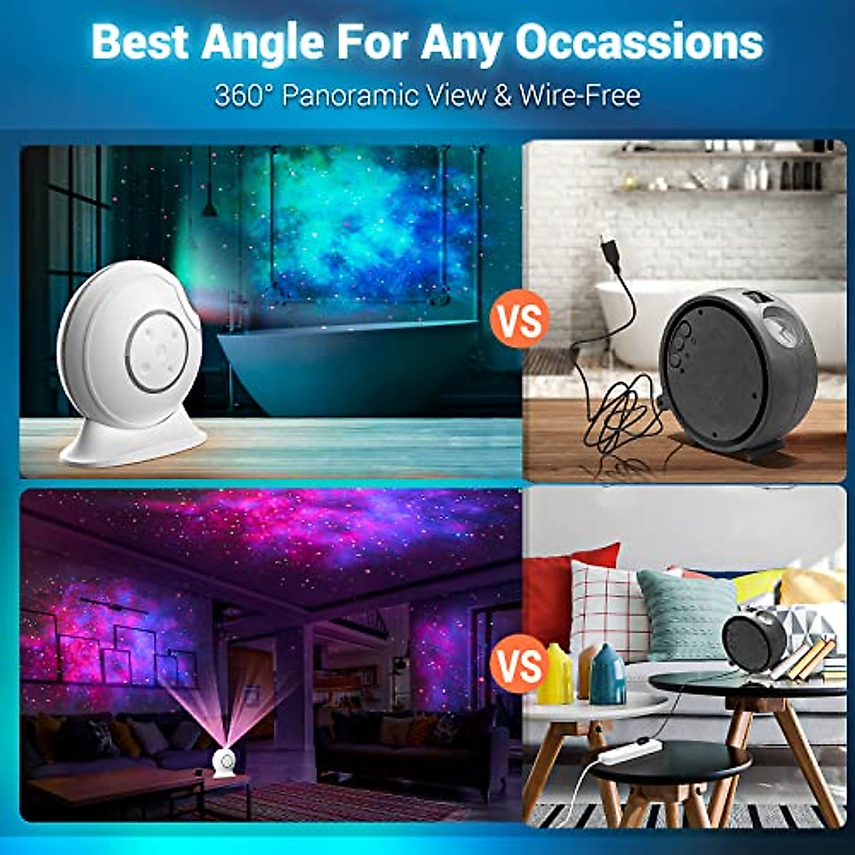AIRSEE Star Projector Galaxy Light, Cordless Adjustable LED Laser Galaxy Projector with Remote Control & Timer, Magnetic Night Light Projector Valentine's Gifts for Party, Gaming Room, Bedroom Decor