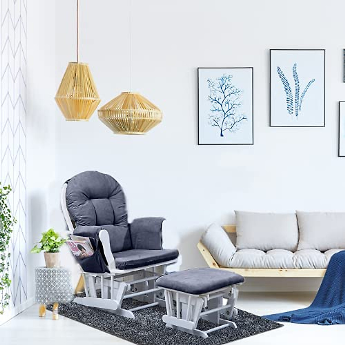 TOPINCN Glider Rocker Replacement Cushions Cover Set, Soft Velvet Cotton Chair Cushion + Stool Pad Set Warm Cover Rocking Chair Cushions Total Chair Pad Cushion for Home Office, Gray