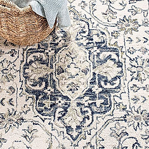 SAFAVIEH Aspen Collection Accent Rug - 4' x 6', Ivory & Blue, Handmade Boho Braided Tassel Wool, Ideal for High Traffic Areas in Entryway, Living Room, Bedroom (APN125A)