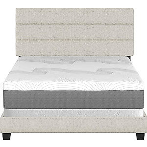Boyd Sleep Ravenna Upholstered Platform Bed Frame Mattress Foundation with Tri-Panel Headboard and Strong Wood Slat Supports: Linen, White, Full