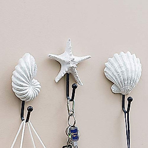 UXELY Wall Hooks Coat Hooks, 3pcs/Set Resin Hanger Decorative Hooks, Sea Shell Wall Hooks, Coastal Theme Beach House Decor for Bathroom Doors, Bedrooms, Wardrobes(White)