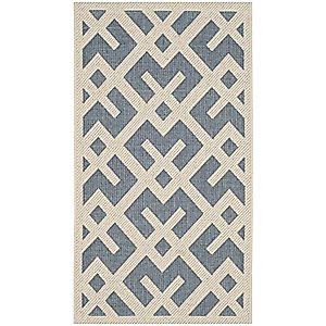 SAFAVIEH Courtyard Collection 2' x 3'7" Blue / Bone CY6915 Indoor/ Outdoor Waterproof Easy-Cleaning Patio Backyard Mudroom Accent-Rug