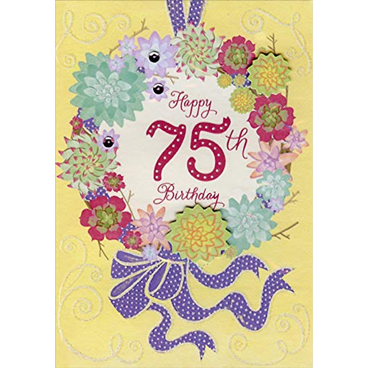 Designer Greetings Die Cut Tip On Flowers with Sequins Hand Decorated Keepsake Age 75 / 75th Birthday Card for Her