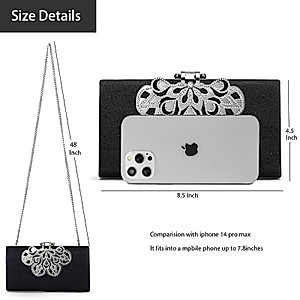 Evening Clutch Purses for Women Sparkly Rhinestone Crystal Evening Handbag Shoulder Bag Formal Party Wedding Purse (Black -Glitter)