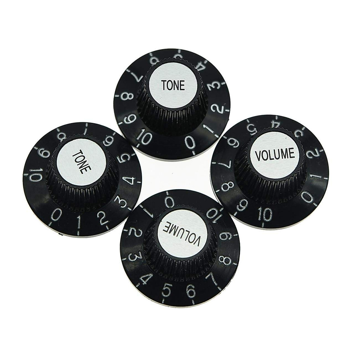 KAISH 4X Black with Silver Cap LP Guitar Witch Hat Knobs Top Hat Knob for Epi Les Paul SG