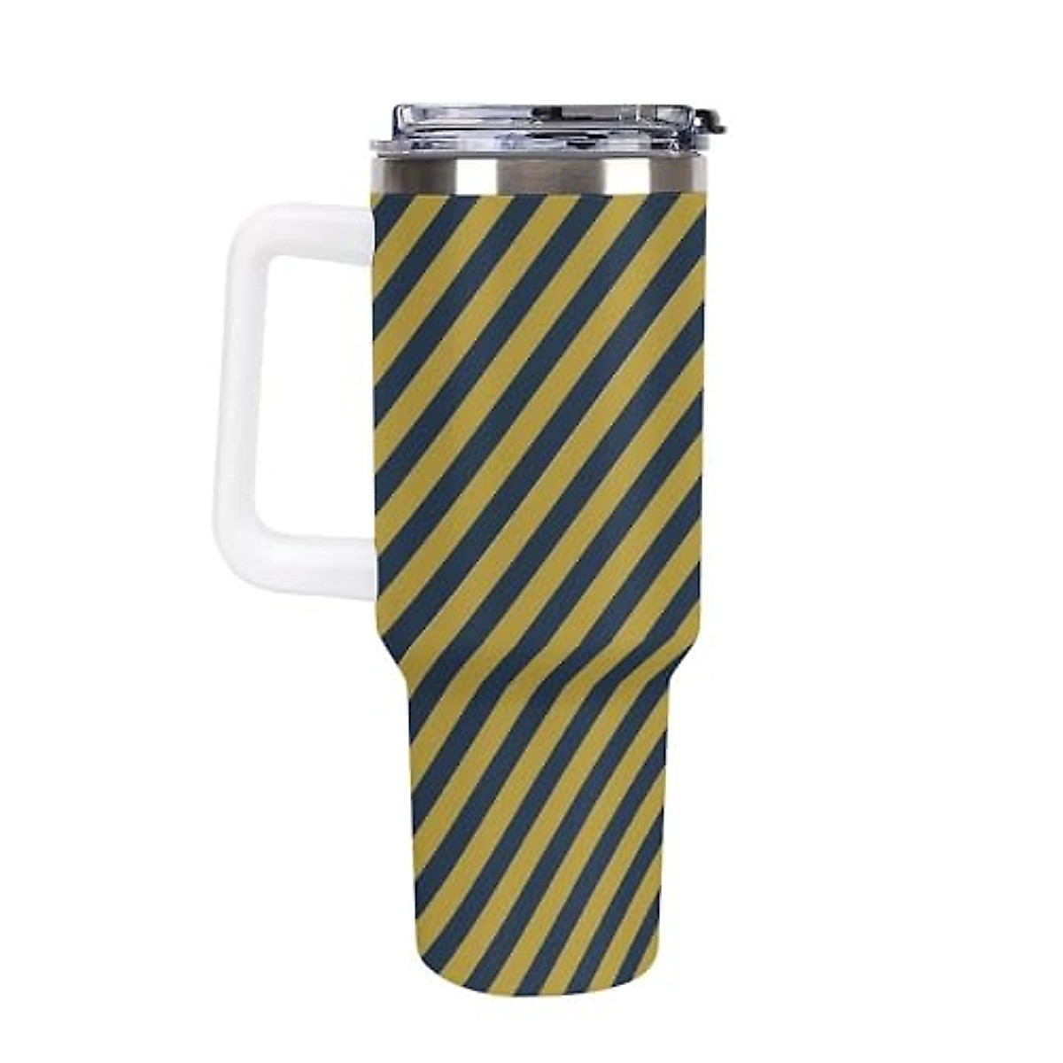 Blue And Yellow Stripes 40oz Water Bottle Double Wall Insulated Tumbler with Handle Leakproof Travel Mug White-style