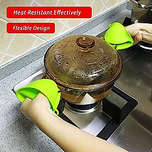 Silicone Double Finger Grip,Silicone Anti-scalding Gloves,dishwashing Cabinet Kitchen Insulation Tray Dish Oven with Hand Clip,Green