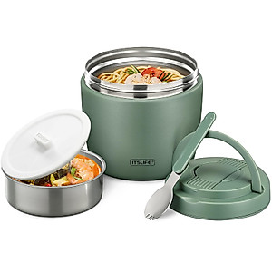 Soup Thermo for Hot Food Adults 32OZ Lunch Containers Wide Mouth Hot Food Jar Vacuum Insulated Stainless Steel Bento Box Leakproof with Spoon (Green)