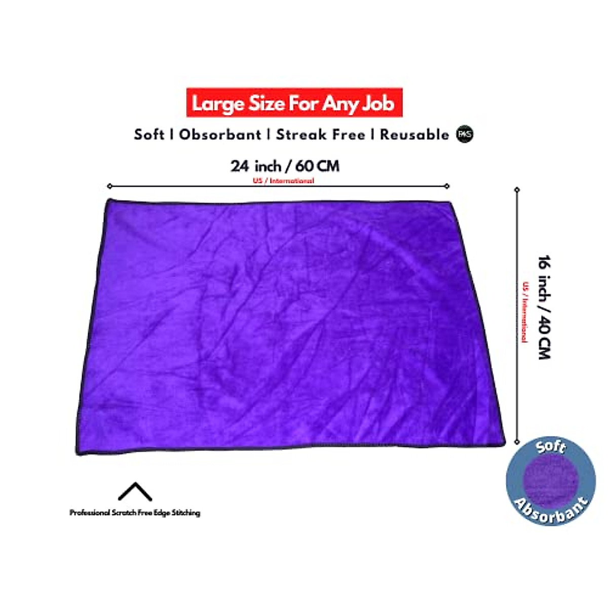 Microfiber Towels PAKS 16" x 24" Large Absorbant Microfiber Chamois - Premium Pack of 3 XL Towels - Detailing Towels Car Wash Rags, Scratch-Free, Lint-Free, XL Drying Towels for Cars, Home, Windows