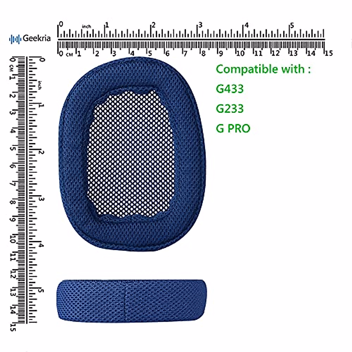 Geekria QuickFit Mesh Fabric Replacement Ear Pads for Logitech G433 G233 G PRO Headphones Earpads, Headset Ear Cushion Repair Parts (Blue)
