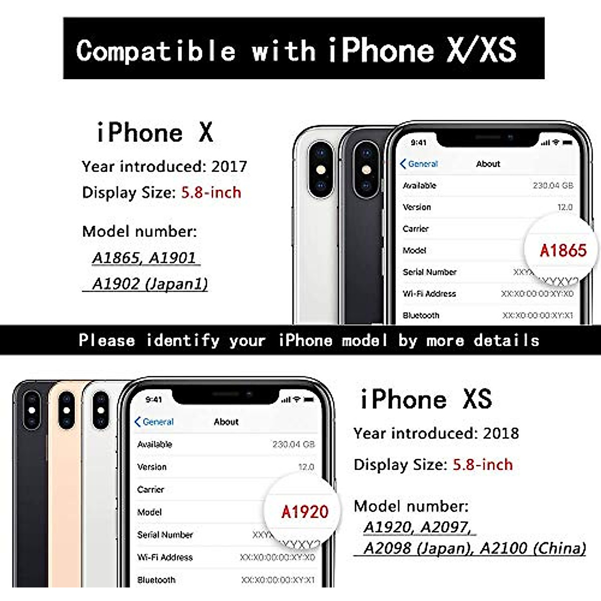 ZVE Case for Apple iPhone Xs and X, 5.8 inch, Wallet Case with Crossbody Chain Strap Credit Card Holder Slot Zipper Shoulder Handbag Purse Wrist Strap Case Cover for Apple iPhone X and XS - Black