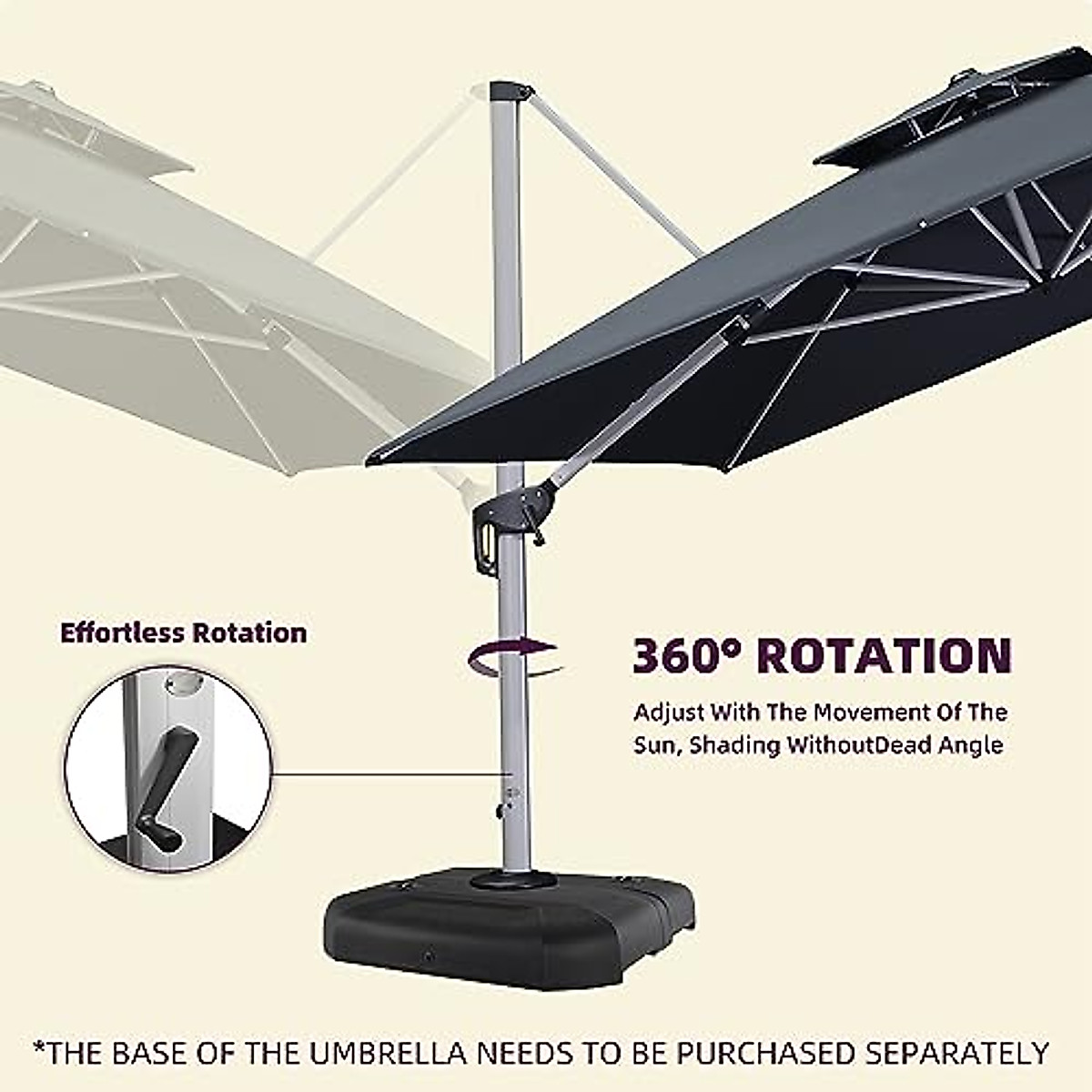 PURPLE LEAF 12 Feet Double Top Deluxe Square Patio Umbrella Offset Hanging Umbrella Cantilever Umbrella Outdoor Market Umbrella Garden Umbrella, Grey