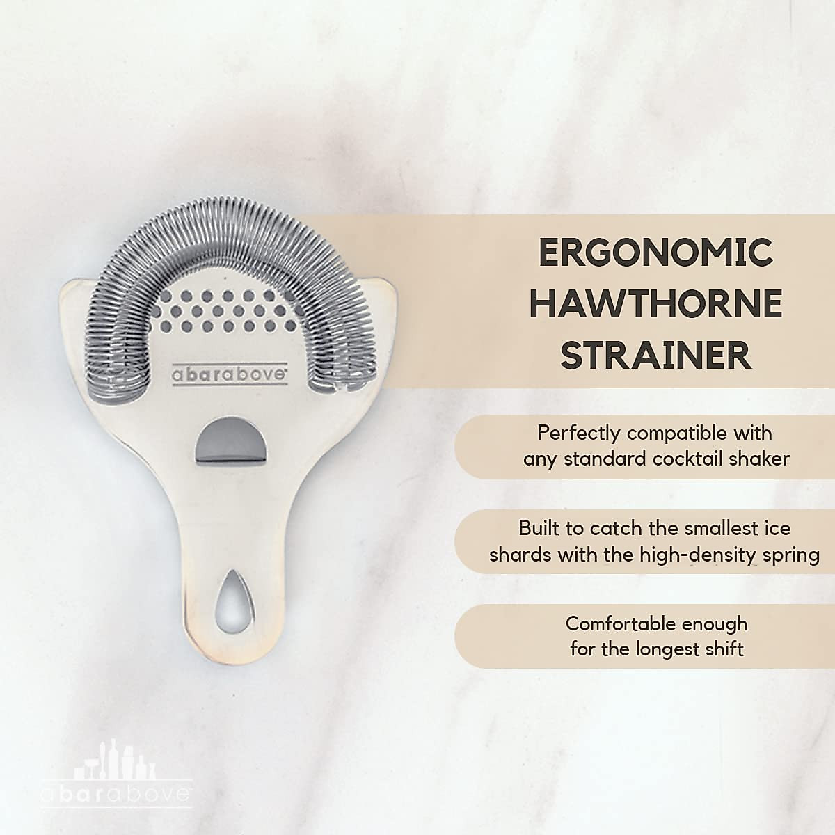 A Bar Above Professional Cocktail Strainer Set - 3 Piece Bundle Includes Hawthorne Strainer, Julep Strainer & Fine Mesh Strainer – Rust Proof Stainless Steel Strainer for Home & Professional Bartender