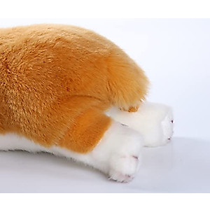 CU-MATE 16" Welsh Corgi Pembroke Stuffed Dog Animal Simulation-Realistic & Lifelike Soft Handmade Lying Dog Plush Toy Puppy -Present Gift for Boys and Girls