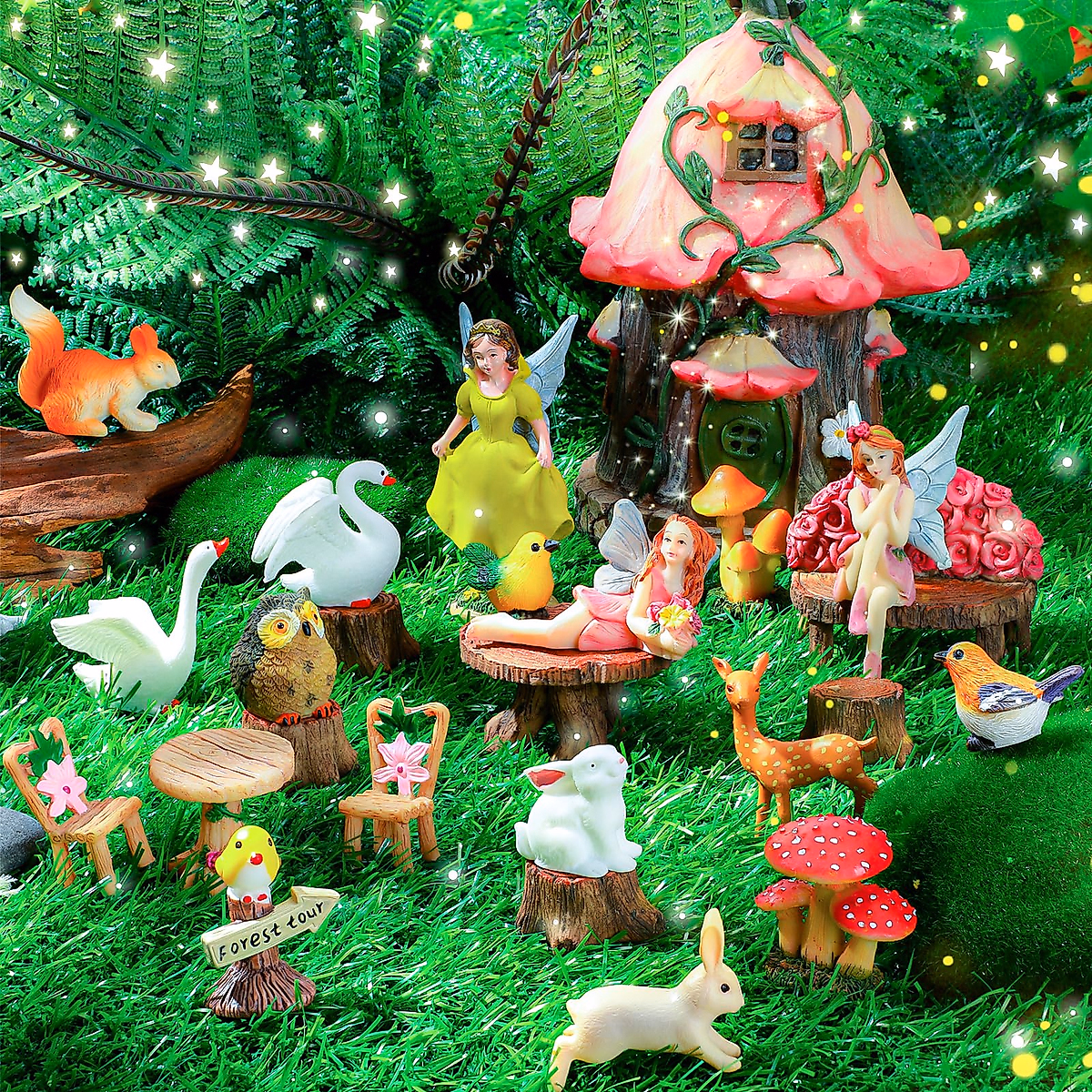 Soaoo Fairy House Garden Figurines Kit Fairy Outdoor Fairy Nativity Set for Kids Garden Decor Micro Landscape Ornaments (Beauty)
