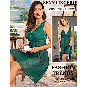 Avidlove Sexy Lingerie for Women Sheer Lace Nightgowns Bridal Babydoll Nightwear Dark Green, XXL
