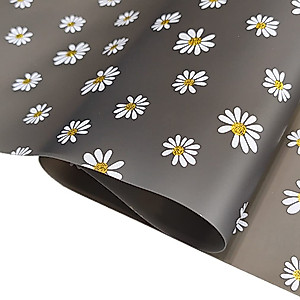 Translucent Jelly Vinyl 11.8"x53"(30x135cm) Frosted Glitter Daisy Flower Printed TPU Film for Hair Bows Clips Handbags Making (Black)