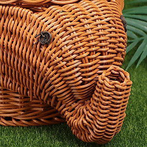 STOBAZA Elephant Rattan Storage Basket Woven Wicker Bin Hand Woven Shelf Organizer Cute Handmade Nursery Gift Animal Artwork Decoration for Vegetable Food Snack Storage Brown 20X20CM