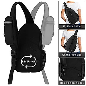 Fancosni Crossbody Sling Bags for Women Men, Black Sling Backpack, Lightweight Shoulder Bag, Multipurpose Sling Bag for Travel, Hiking, Shopping, Walking, Biking, Cycling, Earphone Hole, Chest Bag