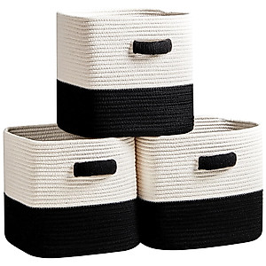 R RUNKA Storage Cube Baskets for Organizing-3 Pack - 11 inch Square Baskets for Cube Storage Closet Storage Bins- Woven Cube Storage Bins for Shelves- Cube Drawer-Toy Storage |White & Black