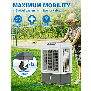 Evaporative Cooler - AOLOS Windowless Air Conditioner w/ 3 Speeds, Swamp Cooler for Cooling Up to 700 Sq.ft, 5 Gallon Tank & 4 Ice Packs, 60° Swing, Evaporative Air Cooler for Backyard Garage Outdoor