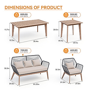 ASJMR 5-Piece Patio Furniture Set, Solid Wood Woven Rope Set Balcony Modern Outdoor Living Room All-Weather Set, Suitable for Backyard, Swimming Pool, Deck, Garden