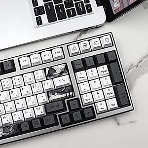 JSJT Ink Lotus Keycaps OEM Profile Japanese Keycaps 140 Keys PBT Dye Sublimation Custom Keycaps Suitable for GK61/64/68/84/87/96/980/104/108 Cherry MX Switch ANSI/ISO Layout Mechanical Keyboards