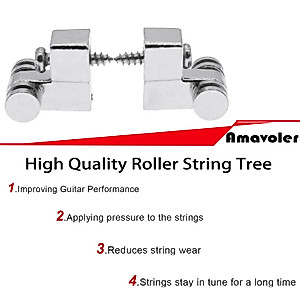 Amavoler Set of 2 Guitar Roller String Tree Roller String Guides Retainer for Electric Guitars Strat Stratocaster Tele Telecaster (Chrome)