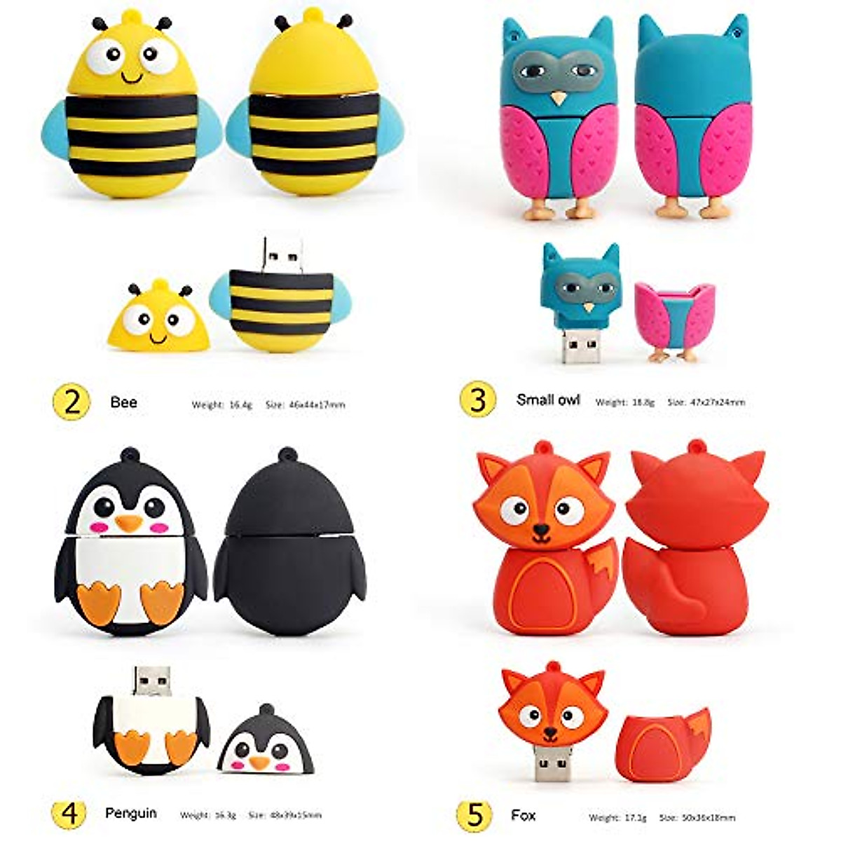 16GB USB Flash Drive Pack of 5 Pcs, BorlterClamp Thumb Drive with Cute Animal Pattern, Gift for Students and Children