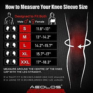 AEOLOS Knee Sleeves (1 Pair)，7mm Compression Knee Braces for Heavy-Lifting,Squats,Gym and Other Sports (Large, Black)
