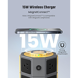 SUPERDANNY Power Strip Tower with 15W Wireless Charger, 6.5Ft Retractable Extension Cord, 1050J Surge Protector, Desktop Charging Station with 8 Outlets 4 USB Ports(2 USB C) for Home, Office, Garage