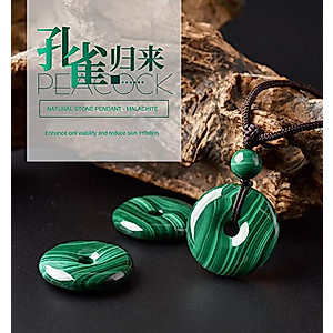 HASKARE Genuine Stone Pendant Gemstone Chakra Jewelry Healing Crystal Necklace Adjustable 0"-27" (Malachite Round)