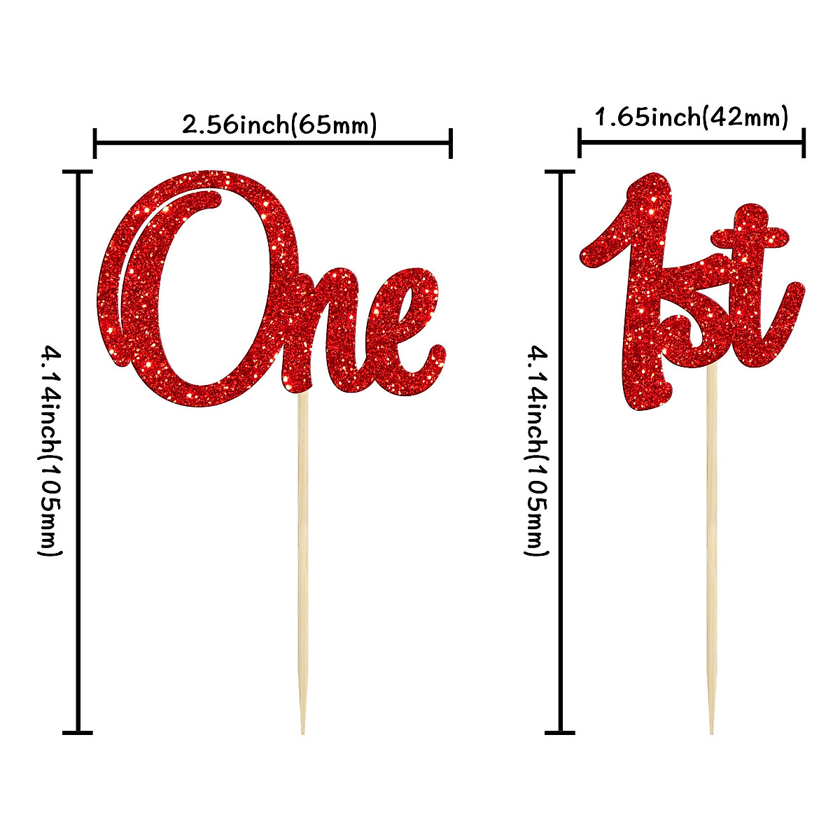 Gyufise 24Pcs 1st Birthday Cupcake Toppers Glitter First Birthday One Cupcake Picks for Baby Shower 1st Birthday Party Cake Decorations Supplies Red