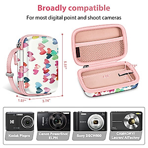 Fintie Digital Camera Case Compatible with Kodak Pixpro FZ55/ FZ45/ FZ53/ FZ43/ WPZ2, Canon PowerShot ELPH 360/ Lecran/CAMKORY, Small Cameras Carrying Bag, Raining Hearts
