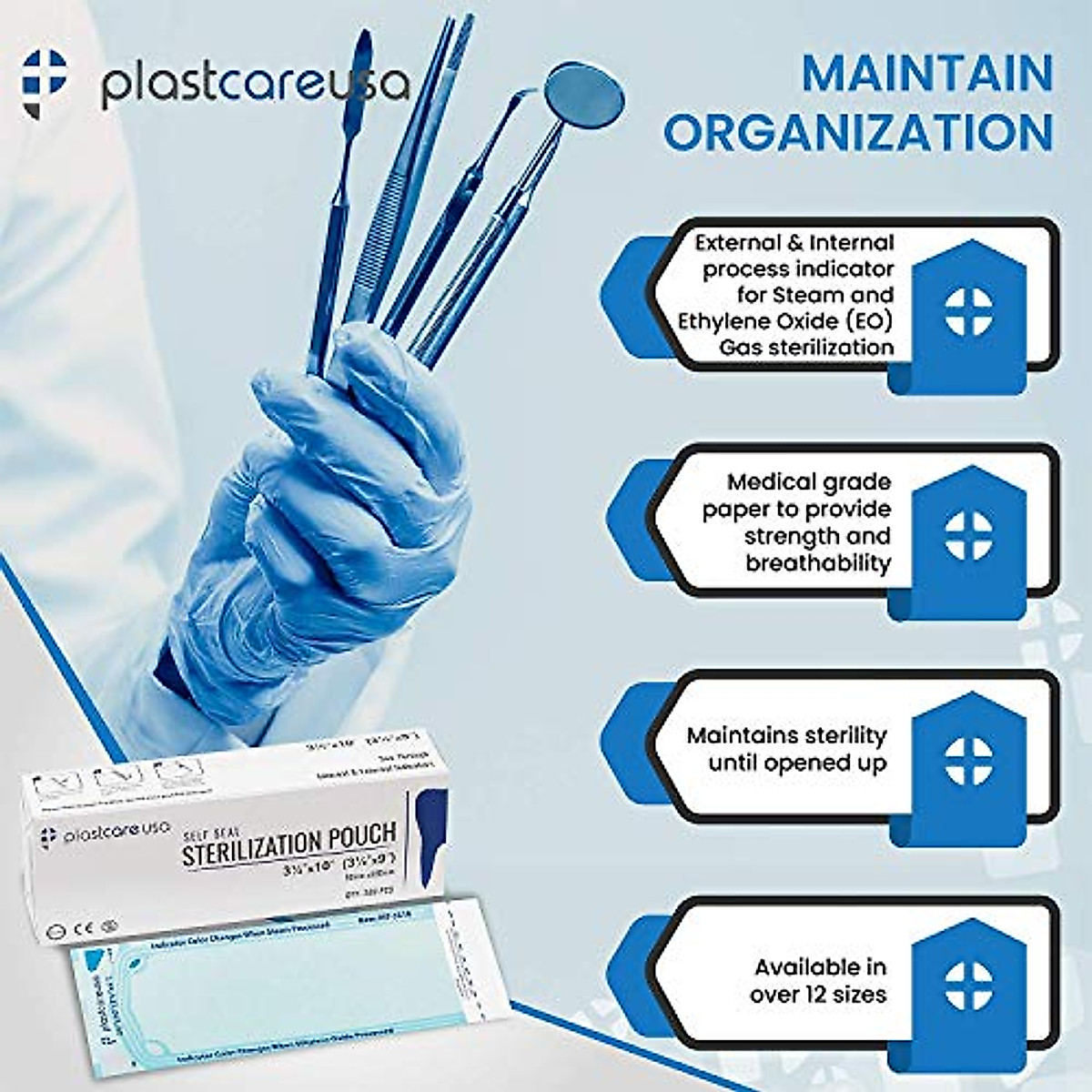 200 12 Inch x 19 Inch Sterilization Pouches, Sterilizer Autoclave Bags for Sterilizing Dental Medical Instruments and Cleaning Tools