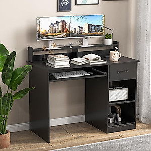 HAPPYGRILL Computer Desk with Monitor Stand, Home PC Office Desk with Keyboard Tray, Drawer & CPU Stand, Study Writing Desk Home Workstation Desk with Display Shelf