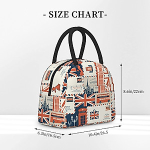 Oplp London Theme Envelopes Symbols Flag Retro Style Lunch Bag Box Meal Prep Insulated Handbag Reusable Lunch Container