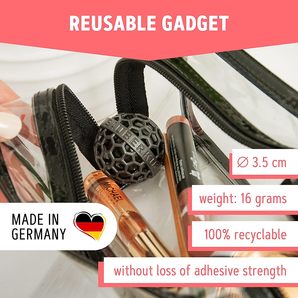 Sauberkugel - The Clean Ball - The clever way of cleaning purses, bags, backpacks and school bags (Black)