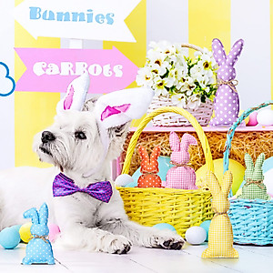 6 Pcs Rustic Easter Bunny Decor Farmhouse Stuffed Fabric Bunny Ornament Polka Dot Grid Easter Basket Bowl Fillers for Tiered Tray Desk Table Top Wedding Home Easter Centerpiece Decoration (Dark)