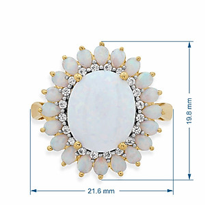 Jewelili Blooming Ring in 18K Yellow Gold Over Sterling Silver Oval and Pear Shape Created Opal with Round Created White Sapphire, Size 9