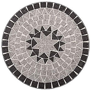 VanTook Outdoor Table Mosaic Patio Table, 24" Round End Table Patio Side Table Small Plant Stand Balcony Coffee Table Porch Indoor Ceramic Top, Gray